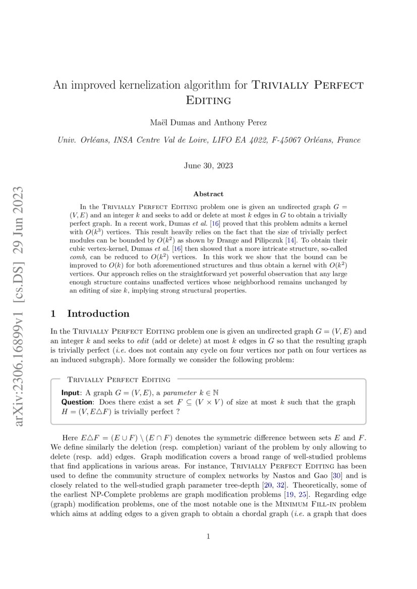 An Improved Kernelization Algorithm For Trivially Perfect Editing Deepai