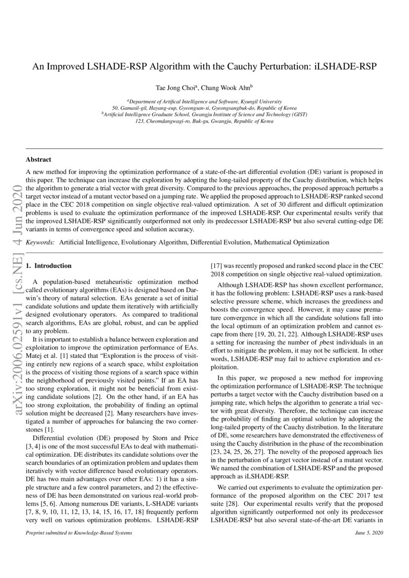 An Improved LSHADE-RSP Algorithm with the Cauchy Perturbation: iLSHADE-RSP | DeepAI