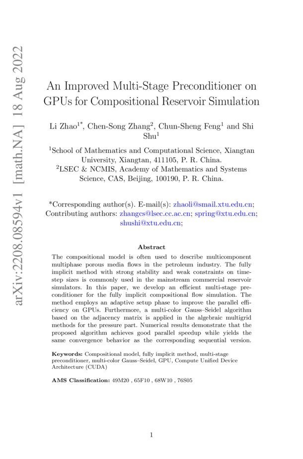 An Improved Multi-Stage Preconditioner on GPUs for Compositional Reservoir Simulation | DeepAI