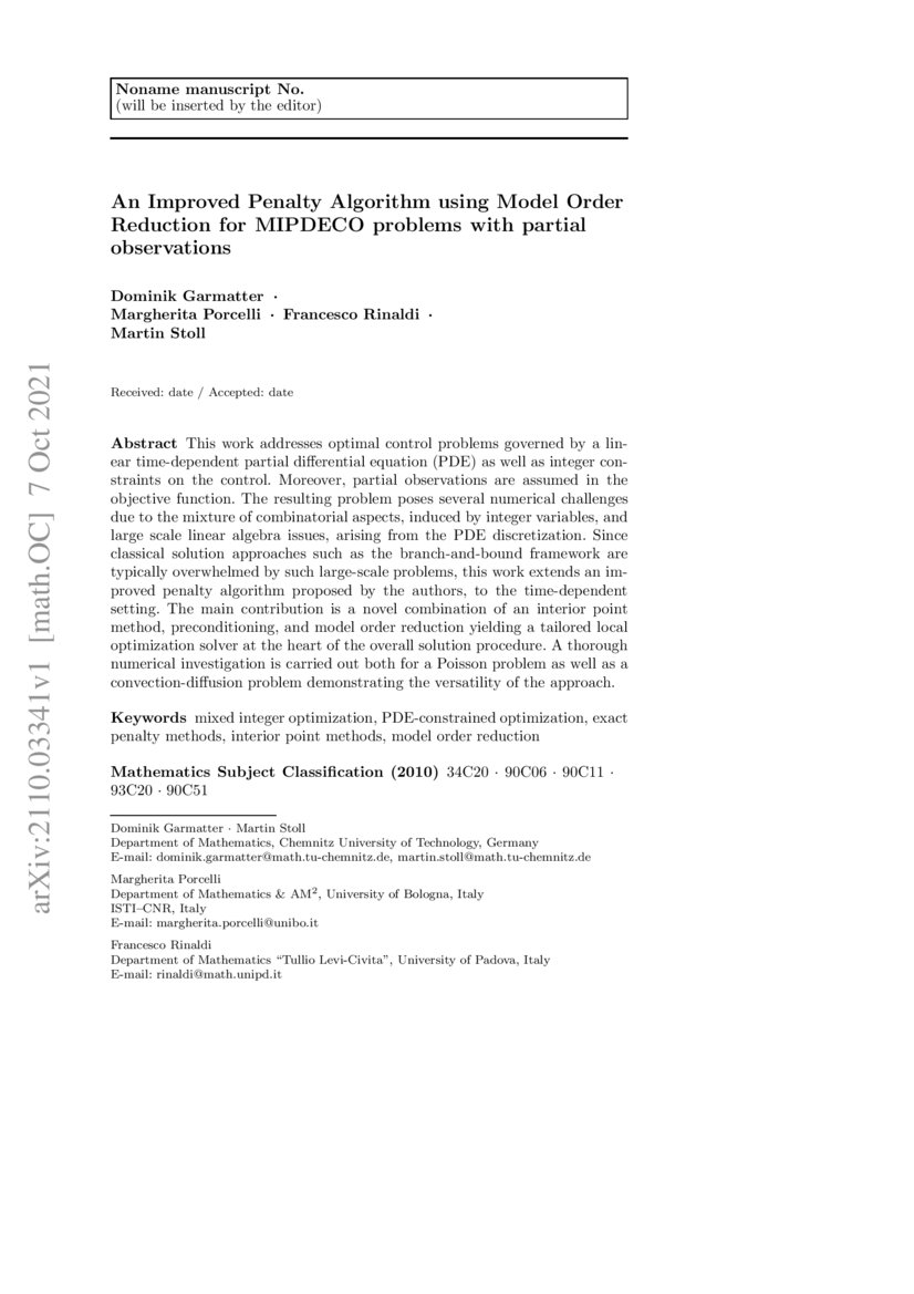 An Improved Penalty Algorithm Using Model Order Reduction For Mipdeco Problems With Partial