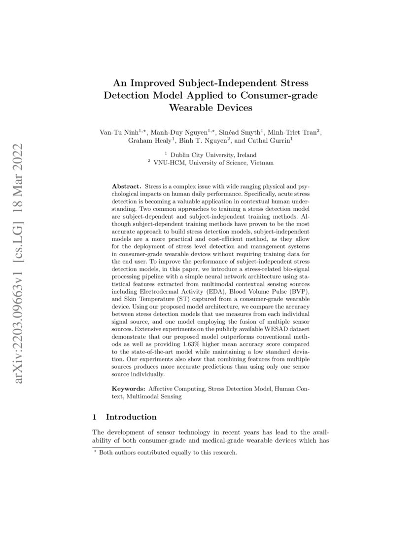 An Improved Subject Independent Stress Detection Model Applied To Consumer Grade Wearable