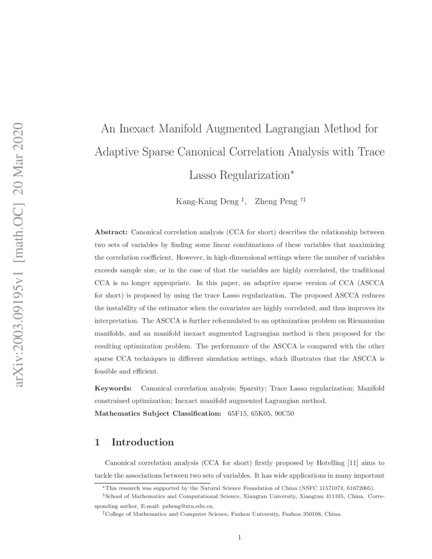 An Inexact Manifold Augmented Lagrangian Method for Adaptive Sparse Canonical Correlation ...