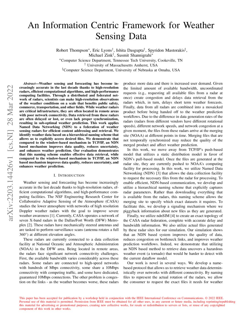 An Information Centric Framework For Weather Sensing Data Deepai