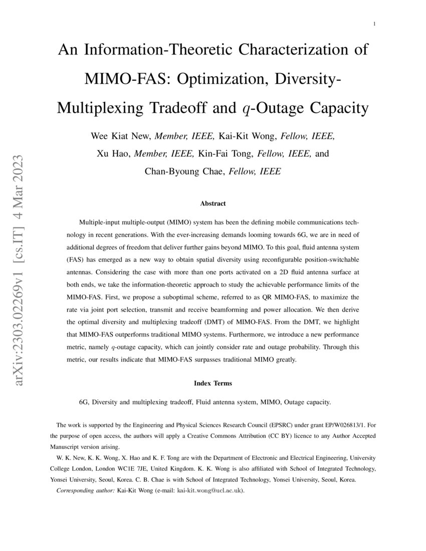 An Information Theoretic Characterization Of Mimo Fas Optimization