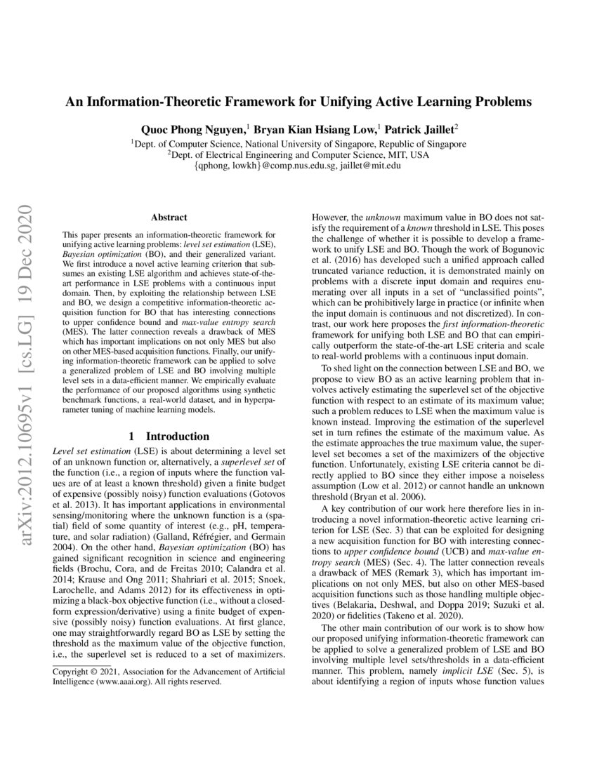 An Information Theoretic Framework For Unifying Active Learning Problems Deepai