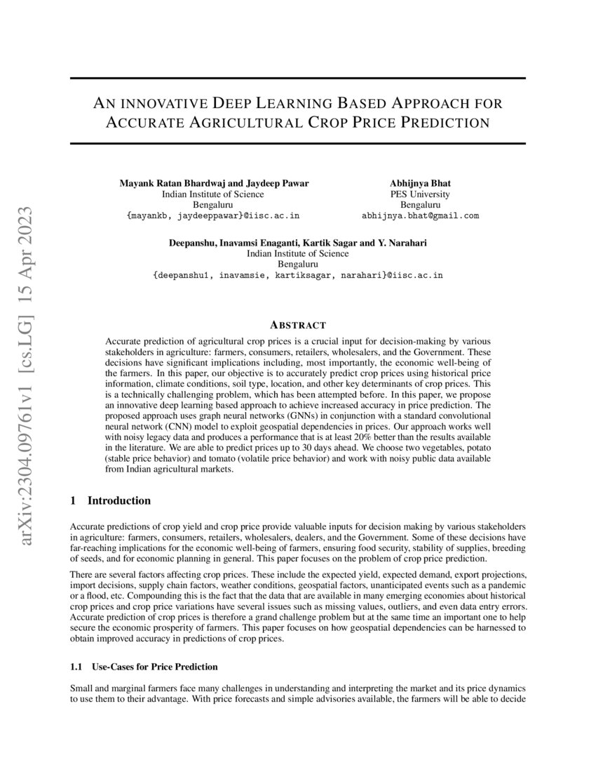 An innovative Deep Learning Based Approach for Accurate Agricultural Crop Price Prediction | DeepAI