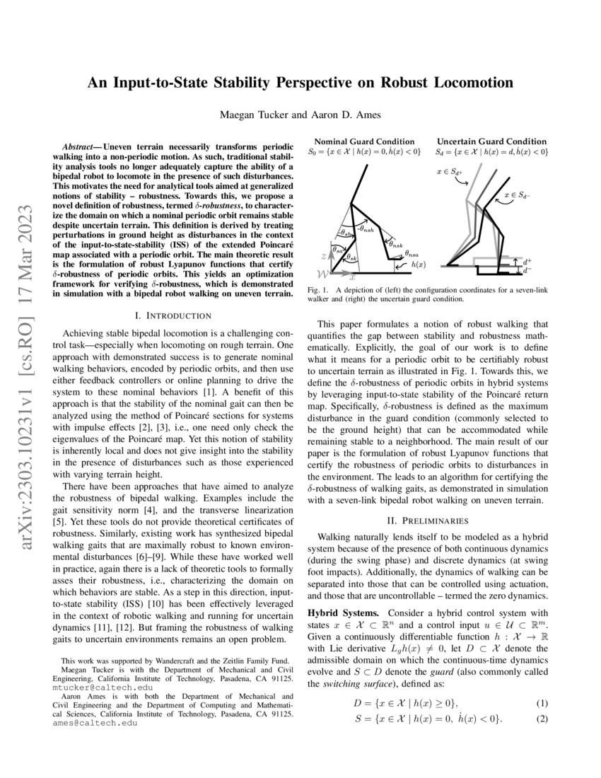 An Input-to-State Stability Perspective on Robust Locomotion | DeepAI