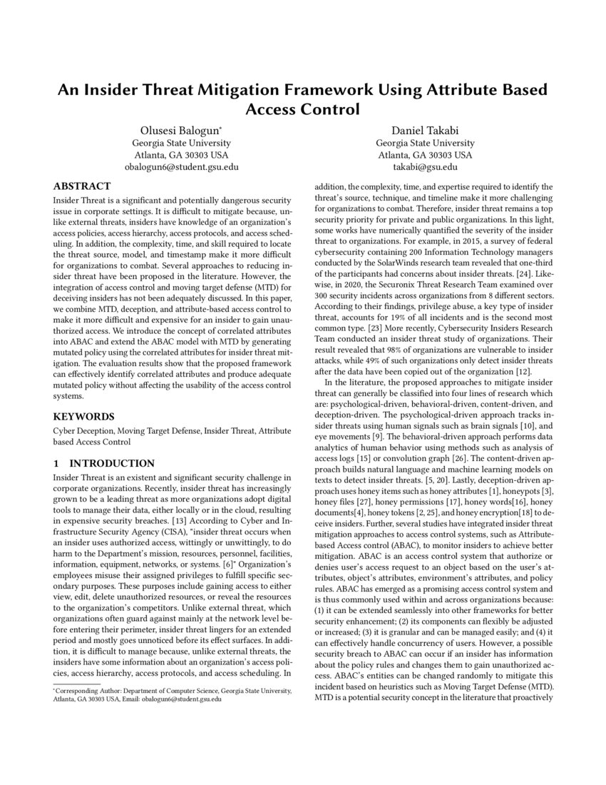 An Insider Threat Mitigation Framework Using Attribute Based Access ... An Insider Threat Mitigation Framework Using Attribute Based Access ...