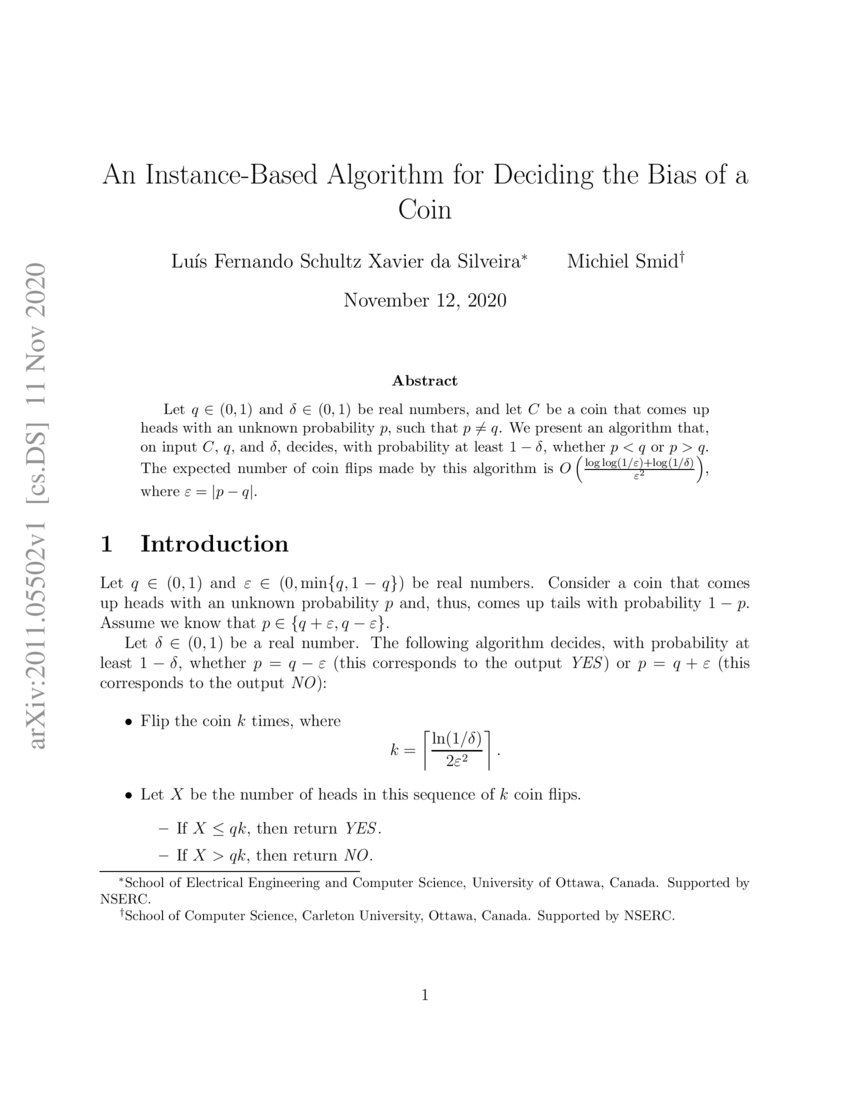 An Instance-Based Algorithm for Deciding the Bias of a Coin | DeepAI