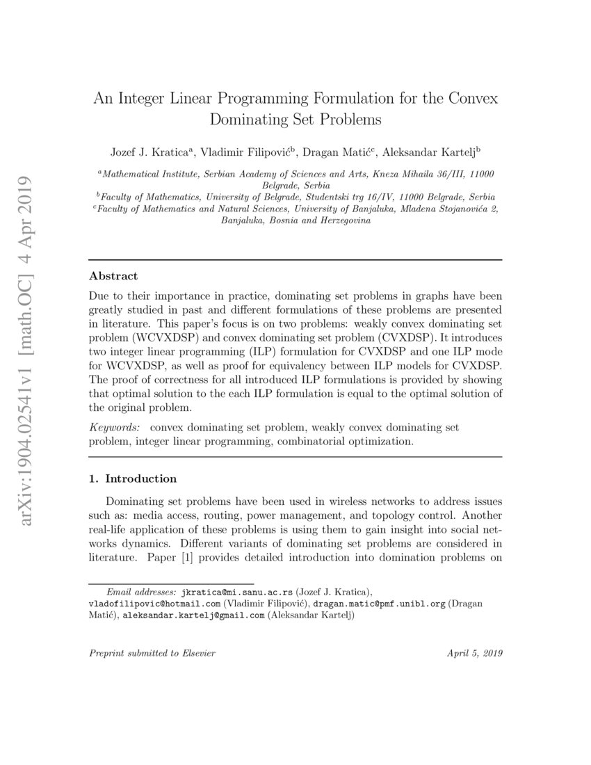 An Integer Linear Programming Formulation For The Convex Dominating Set Problems Deepai 9305