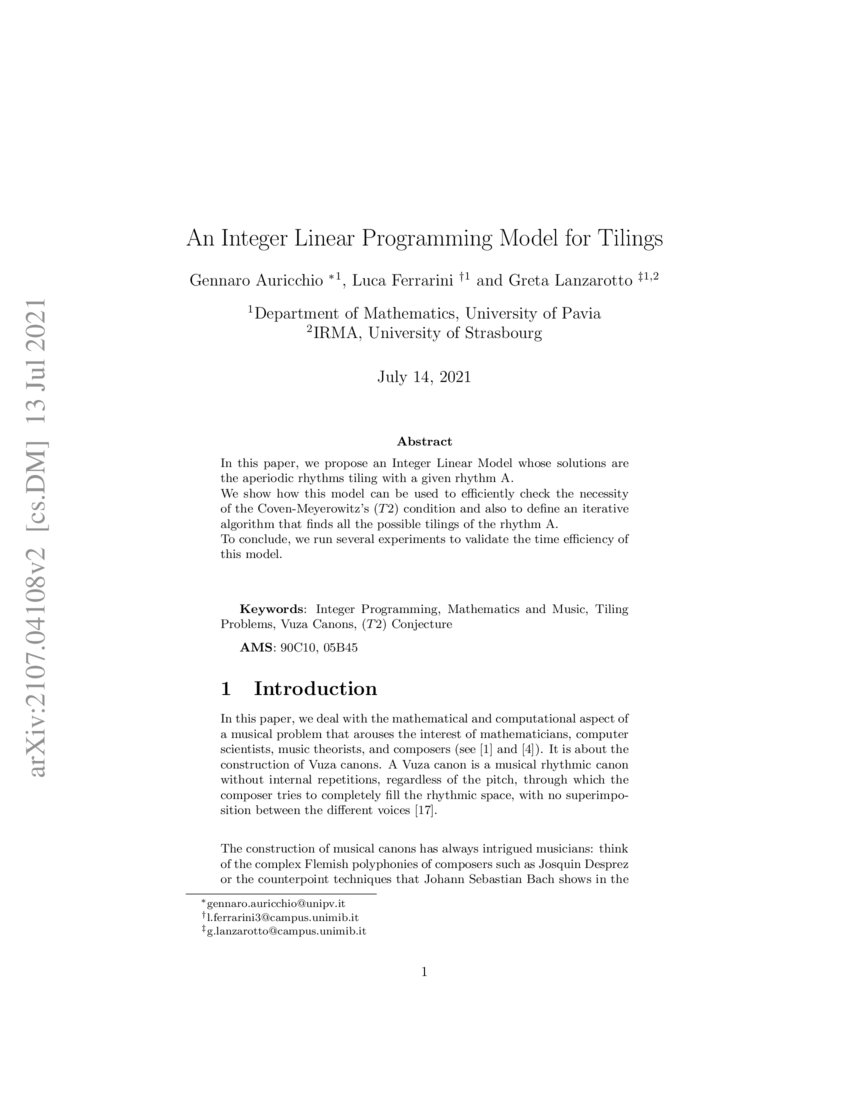 An Integer Linear Programming Model For Tilings Deepai