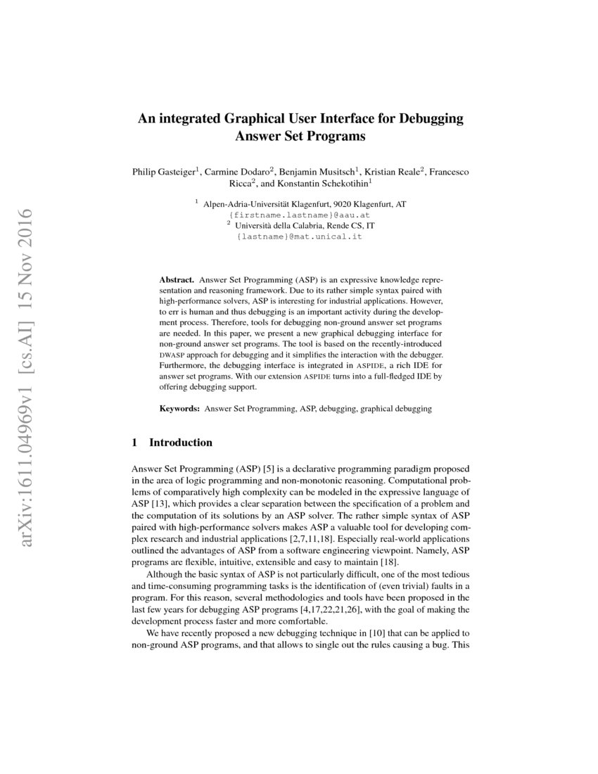 An Integrated Graphical User Interface For Debugging Answer Set