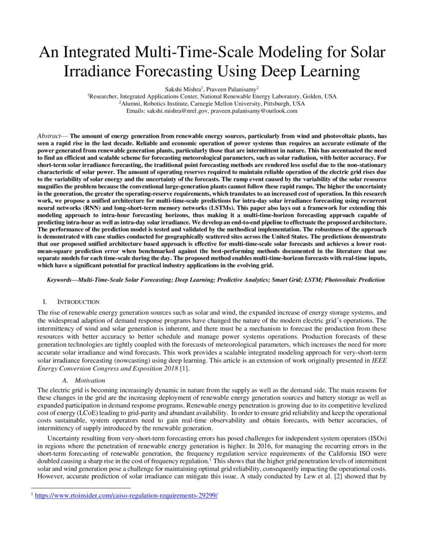 An Integrated Multi-Time-Scale Modeling for Solar Irradiance ... An Integrated Multi-Time-Scale Modeling for Solar Irradiance ...