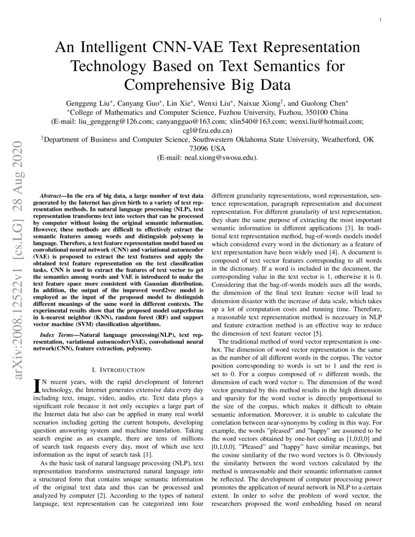 An Intelligent CNN-VAE Text Representation Technology Based on Text ...