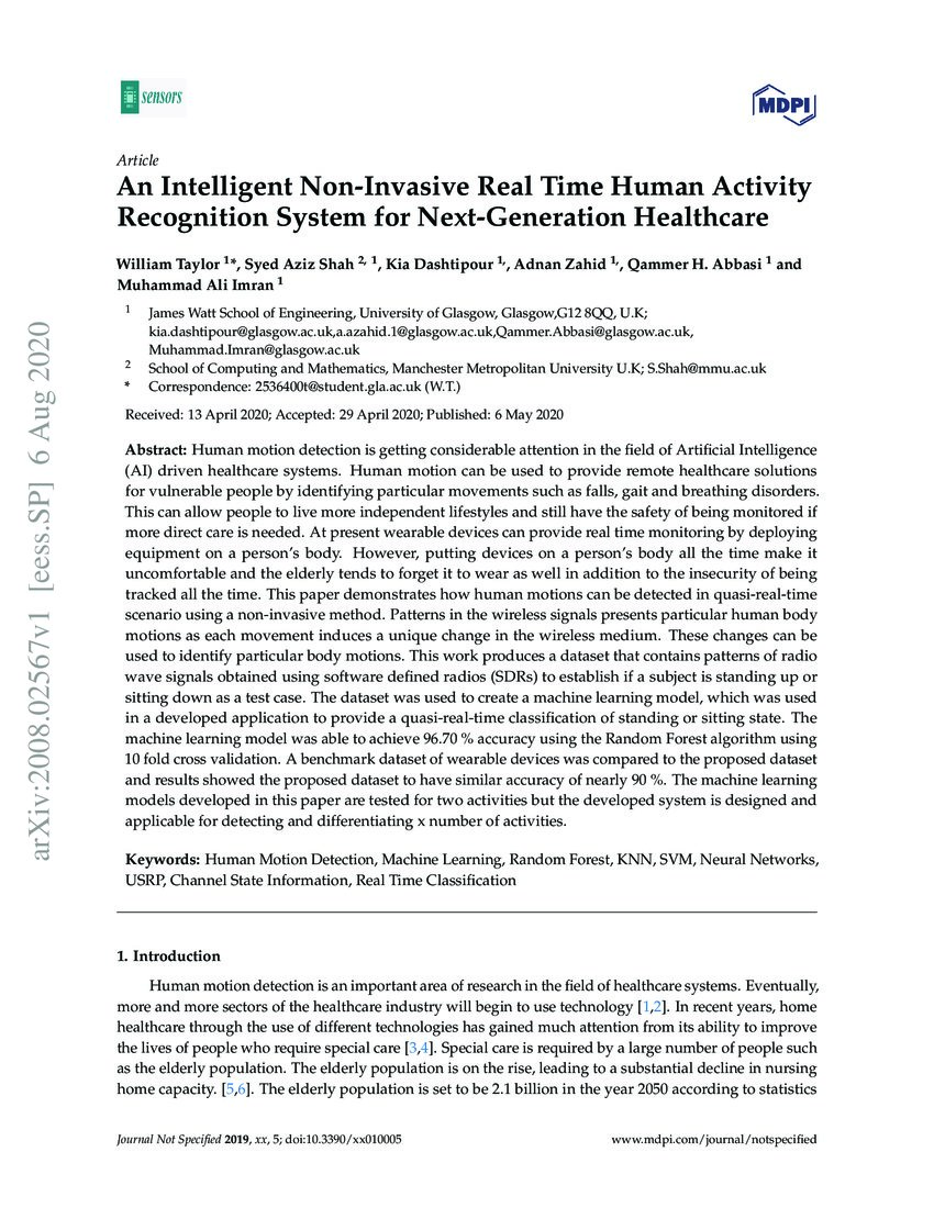 An Intelligent Non Invasive Real Time Human Activity Recognition System For Next Generation