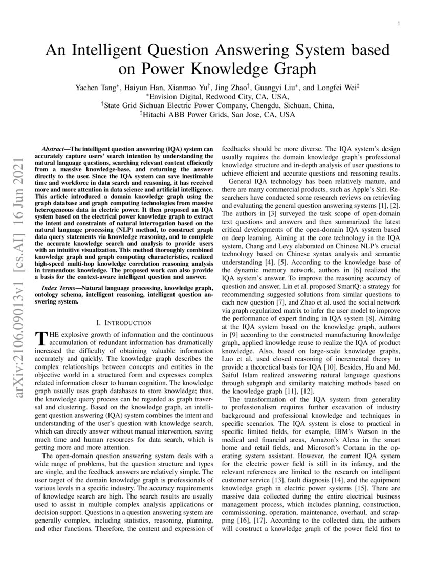 An Intelligent Question Answering System based on Power Knowledge Graph ...