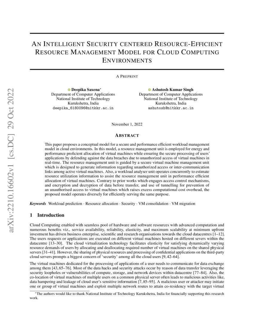 An Intelligent Security Centered Resource Efficient Resource Management Model For Cloud