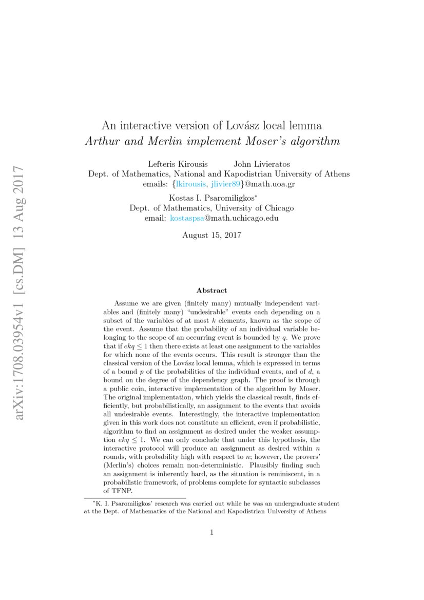 An interactive version of Lovász local lemma: Arthur and Merlin ...