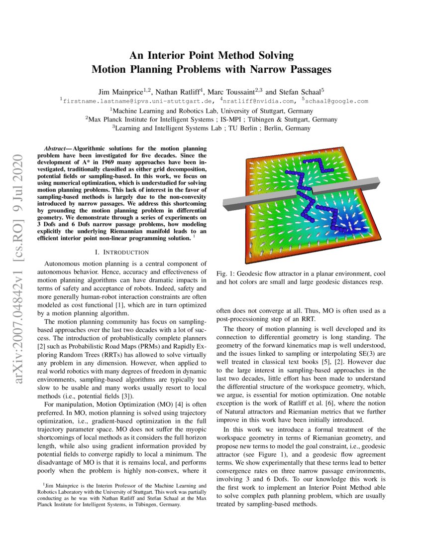 An Interior Point Method Solving Motion Planning Problems with Narrow Passages | DeepAI