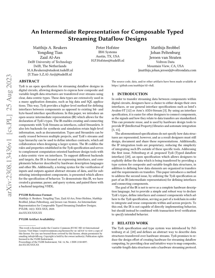 An Intermediate Representation for Composable Typed Streaming Dataflow Designs | DeepAI