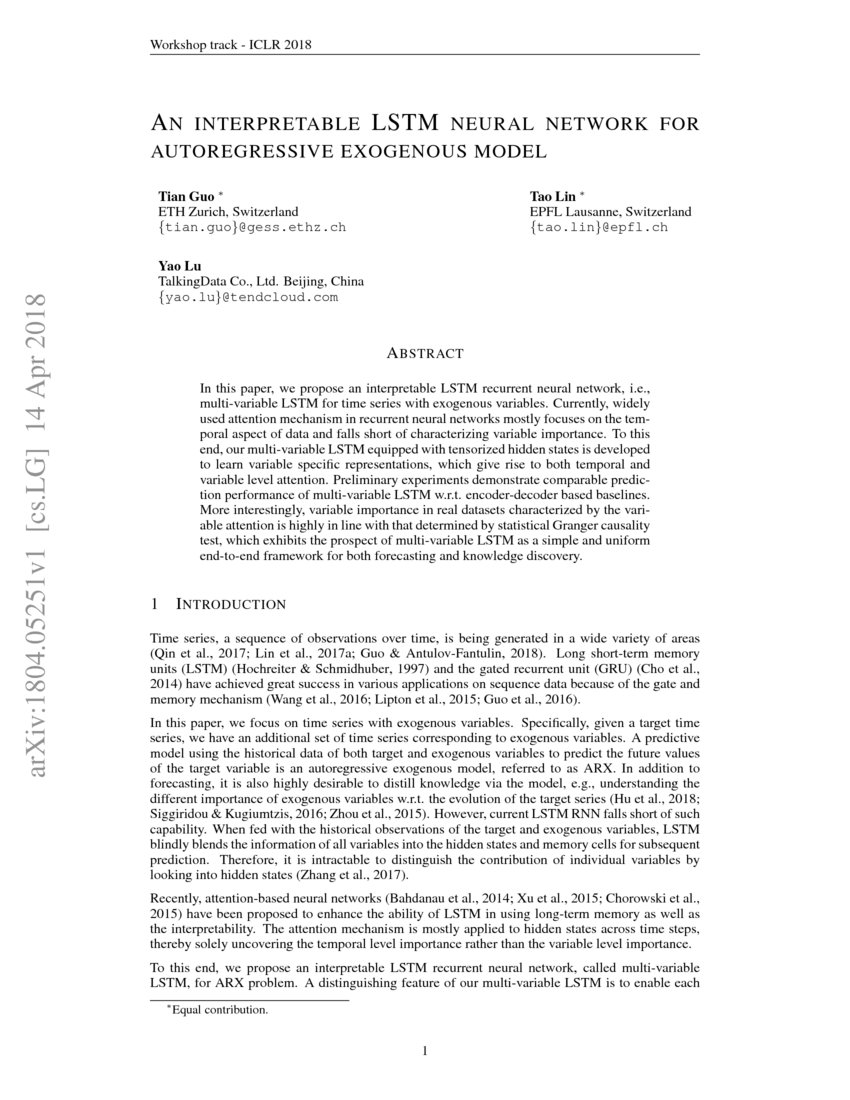 An interpretable LSTM neural network for autoregressive exogenous model | DeepAI