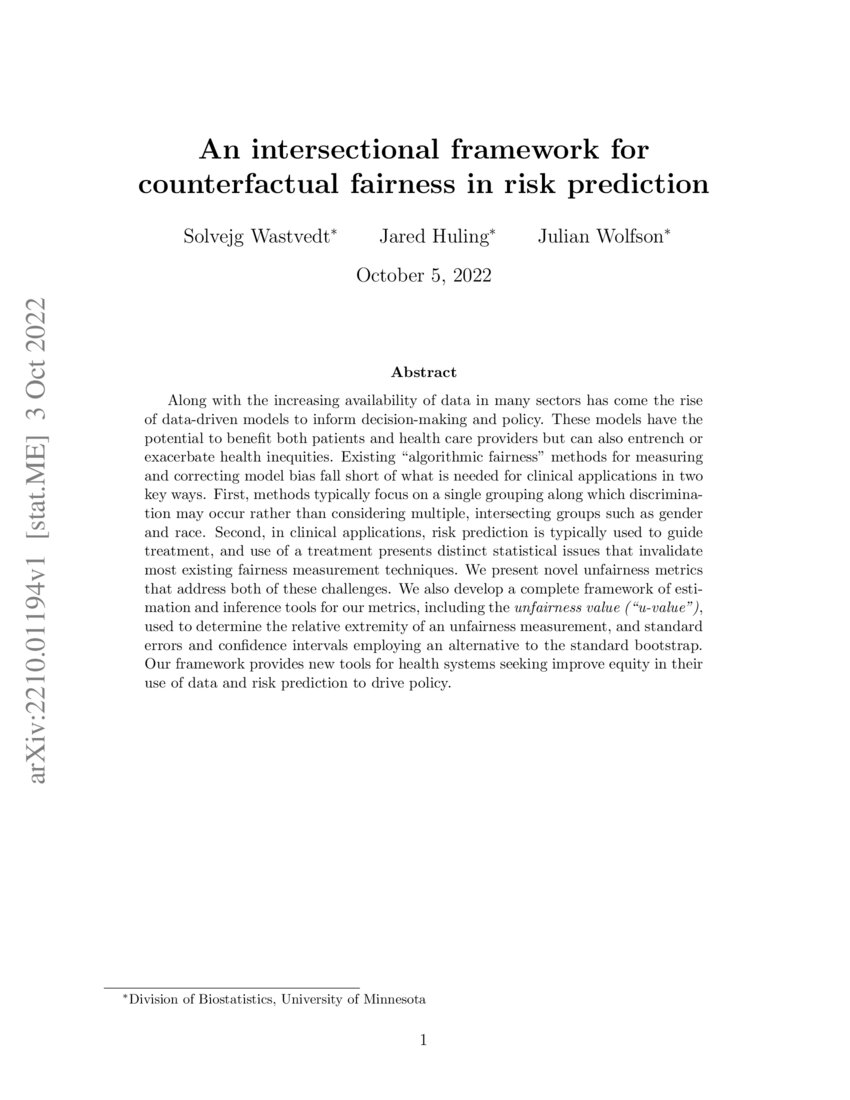 An intersectional framework for counterfactual fairness in risk ... An intersectional framework for counterfactual fairness in risk ...
