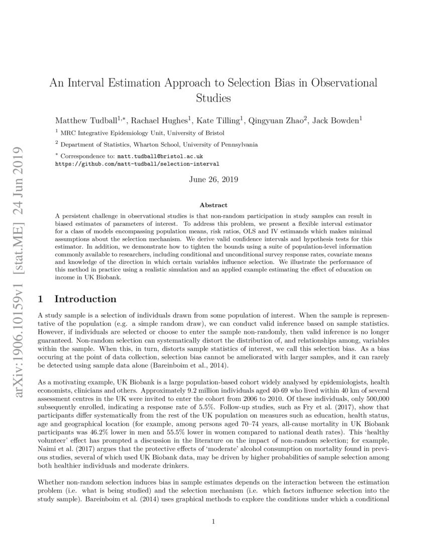 An Interval Estimation Approach To Selection Bias In Observational
