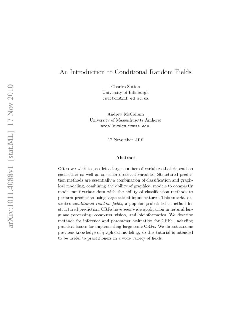 An Introduction To Conditional Random Fields Deepai 