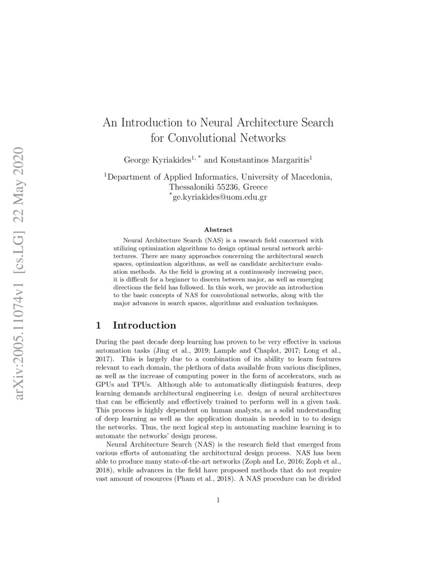 An Introduction To Neural Architecture Search For Convolutional