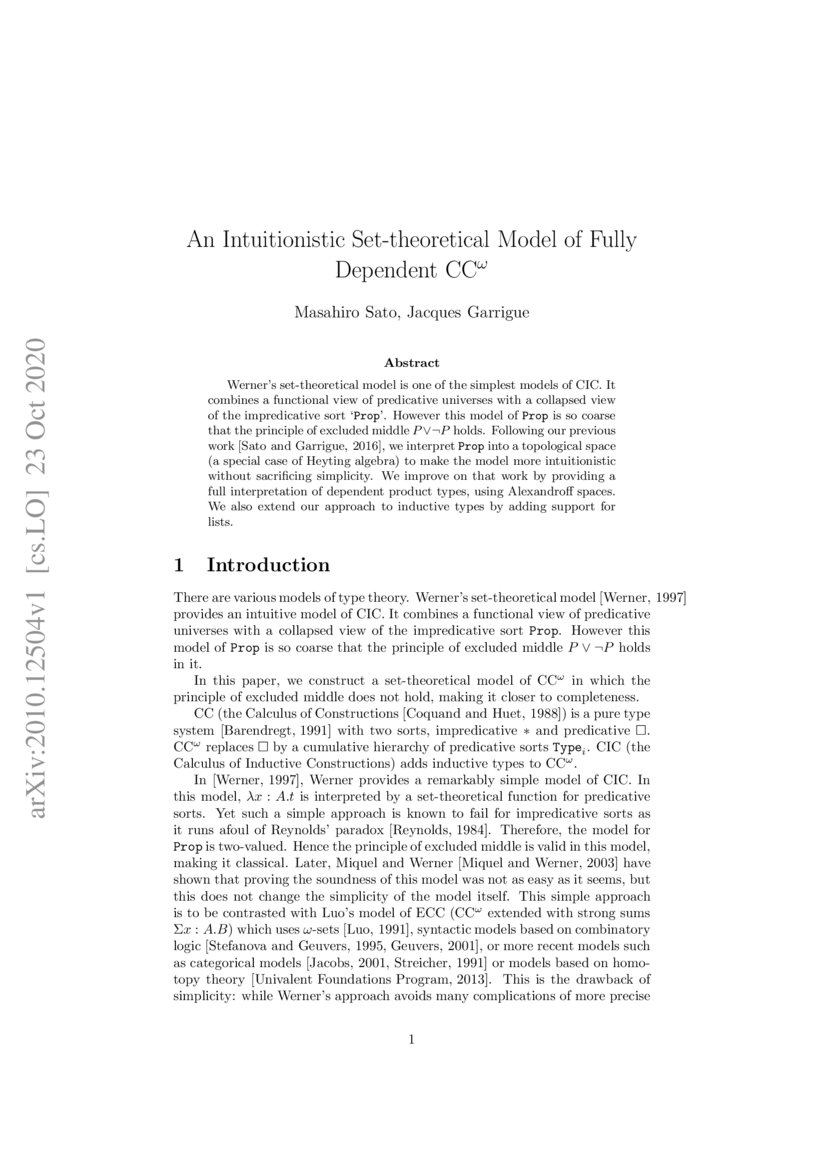 An Intuitionistic Set-theoretical Model of Fully Dependent CCω | DeepAI