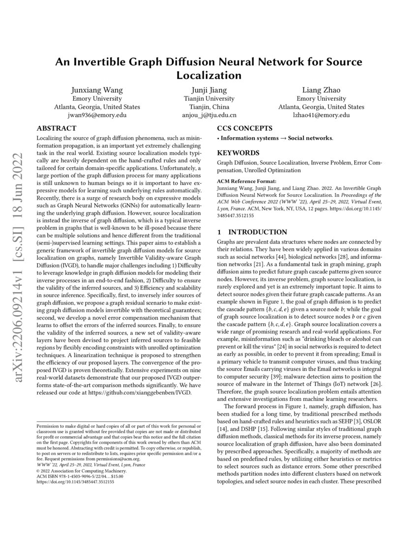 An Invertible Graph Diffusion Neural Network For Source Localization Deepai