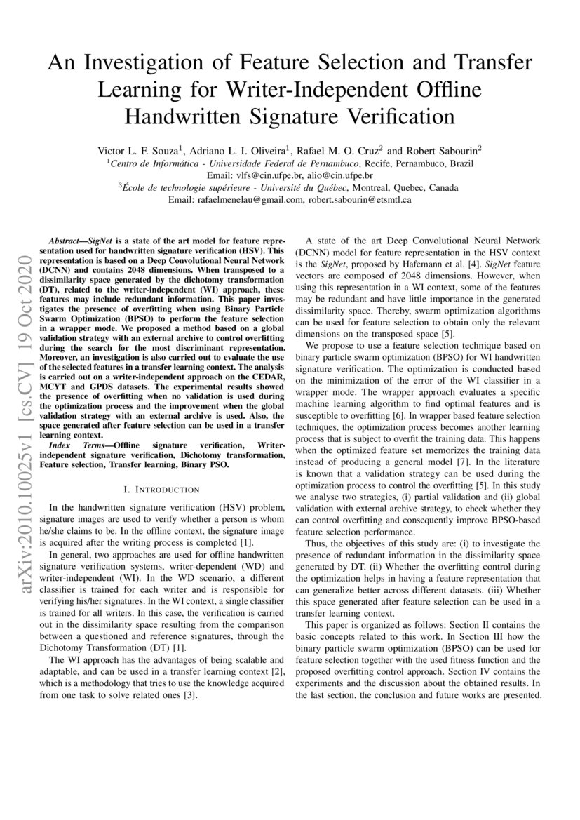 An Investigation Of Feature Selection And Transfer Learning For Writer