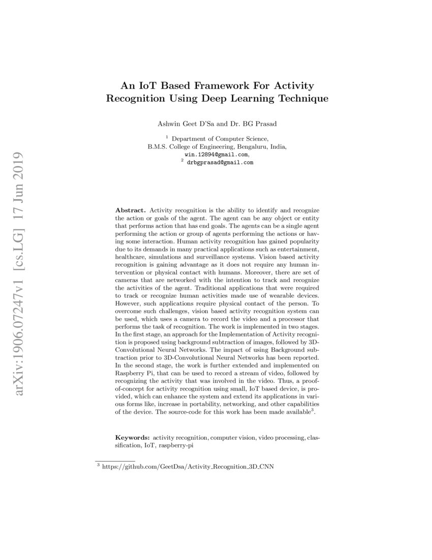 An Iot Based Framework For Activity Recognition Using Deep Learning