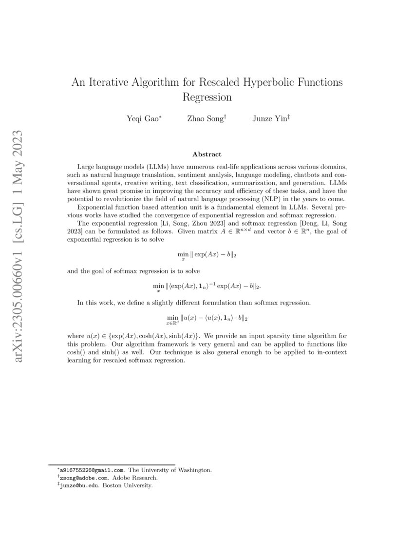 An Iterative Algorithm For Rescaled Hyperbolic Functions Regression Deepai