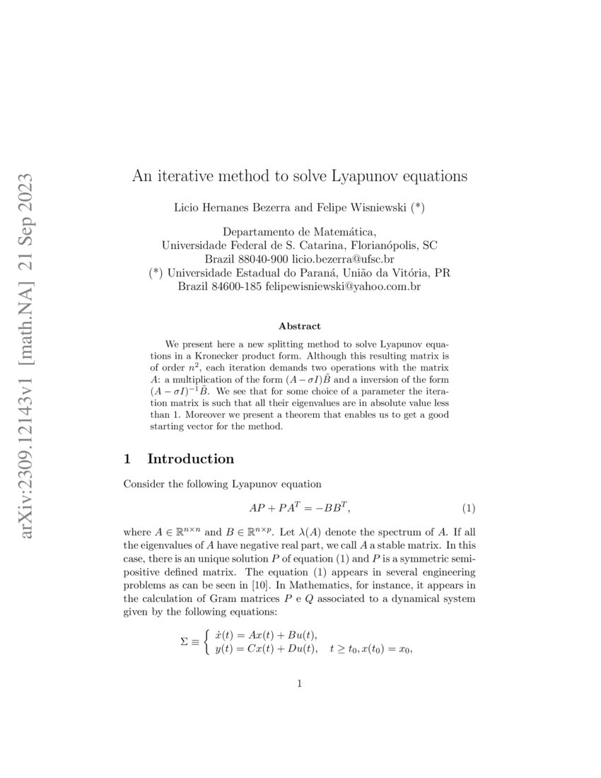 An Iterative Method To Solve Lyapunov Equations Deepai 3397