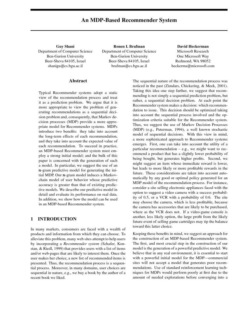 An MDP-based Recommender System | DeepAI