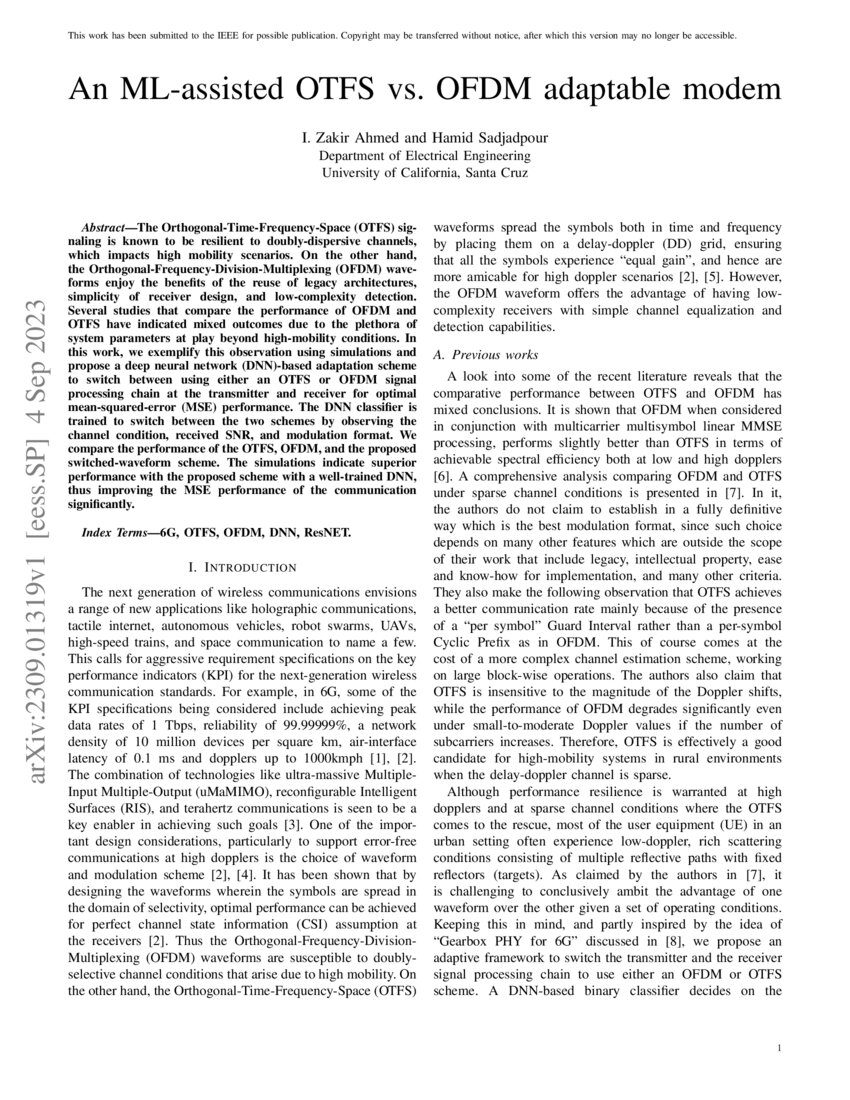 An ML-assisted OTFS vs. OFDM adaptable modem | DeepAI