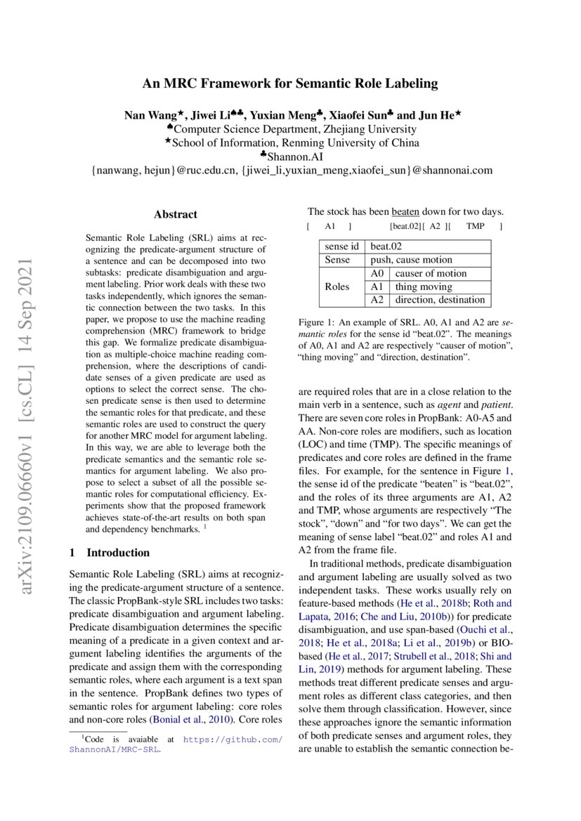 An MRC Framework for Semantic Role Labeling | DeepAI
