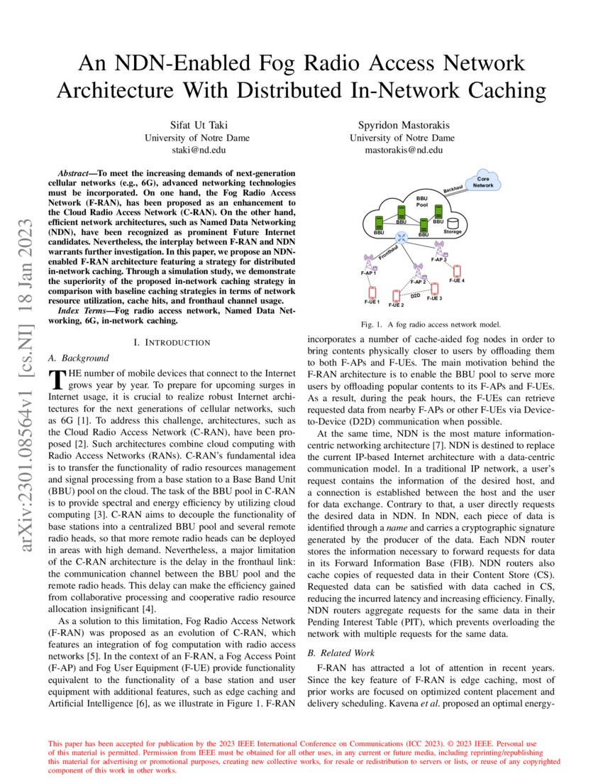 An Ndn Enabled Fog Radio Access Network Architecture With Distributed In Network Caching Deepai 
