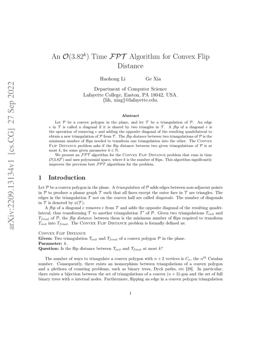 An O(3.82^k) Time FPT Algorithm for Convex Flip Distance | DeepAI