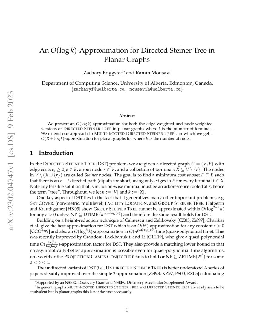 An Olog K Approximation For Directed Steiner Tree In Planar Graphs Deepai 