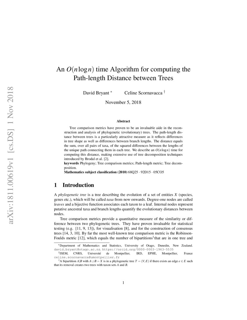 An O(n n) time Algorithm for computing the Path-length Distance between ...