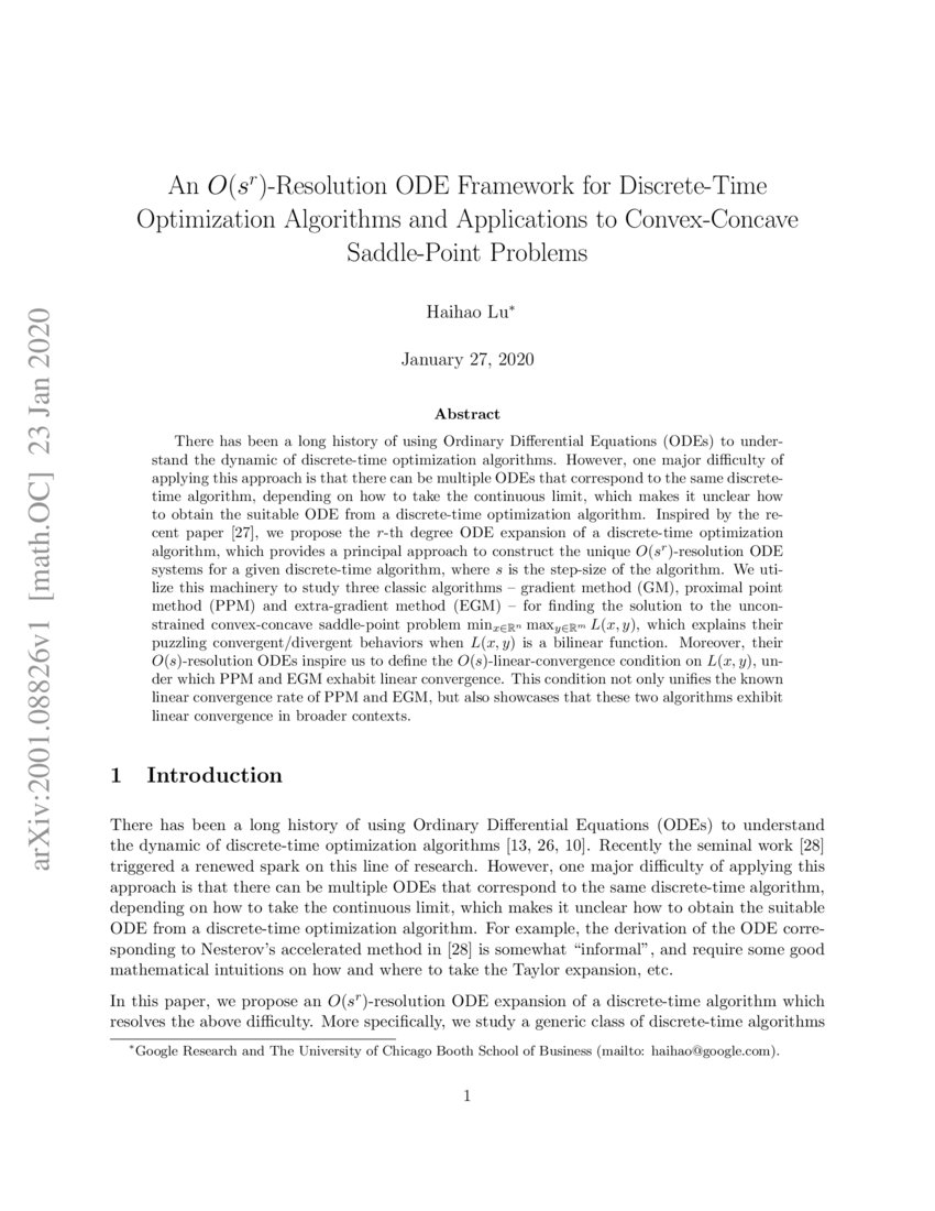 An Osr Resolution Ode Framework For Discrete Time Optimization Algorithms And Applications To