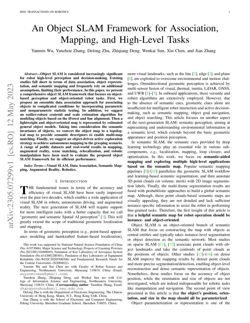 An Object Slam Framework For Association Mapping And High Level Tasks Deepai