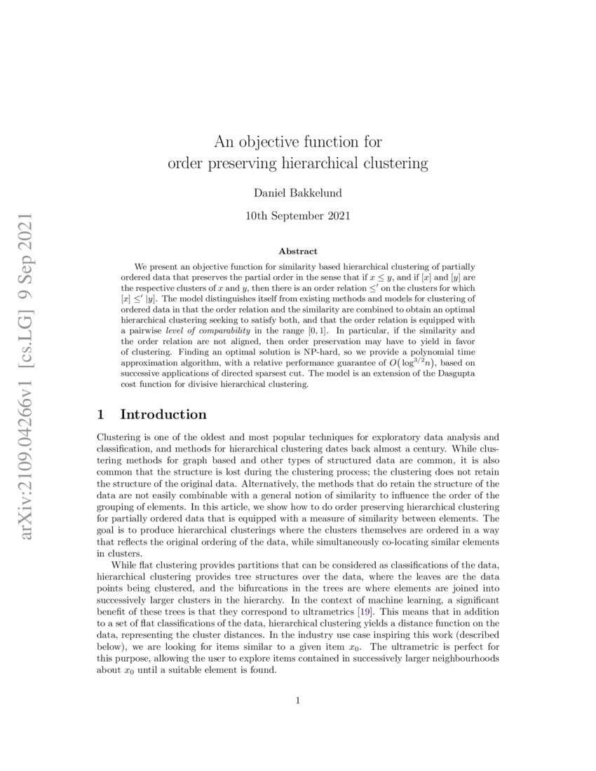 An Objective Function For Order Preserving Hierarchical Clustering Deepai