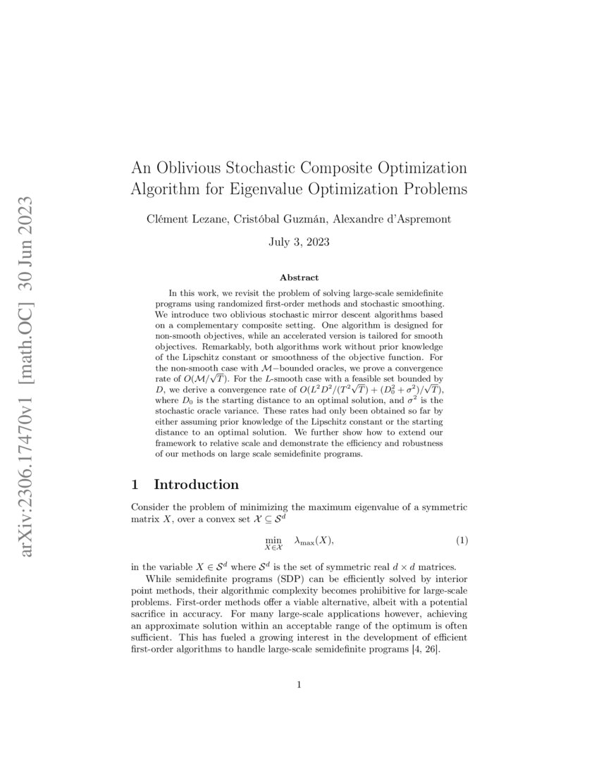 An Oblivious Stochastic Composite Optimization Algorithm For Eigenvalue Optimization Problems 