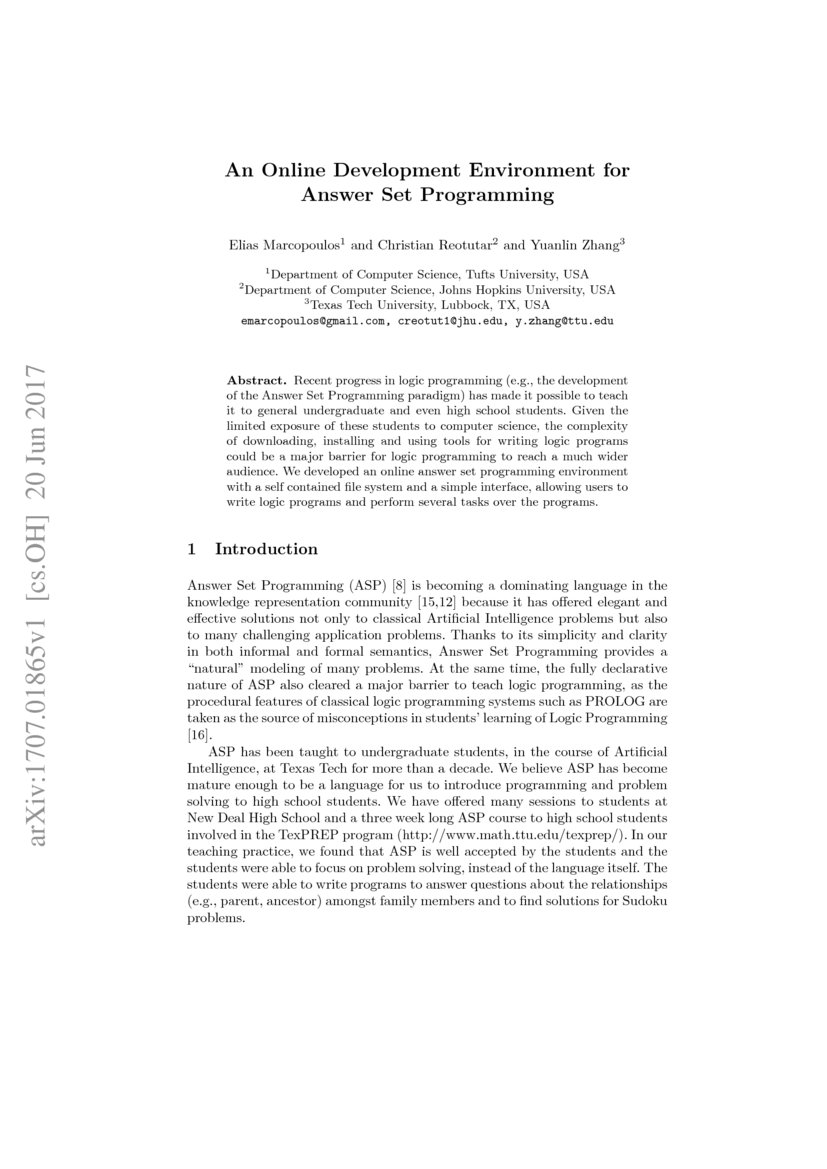 An Online Development Environment For Answer Set Programming Deepai