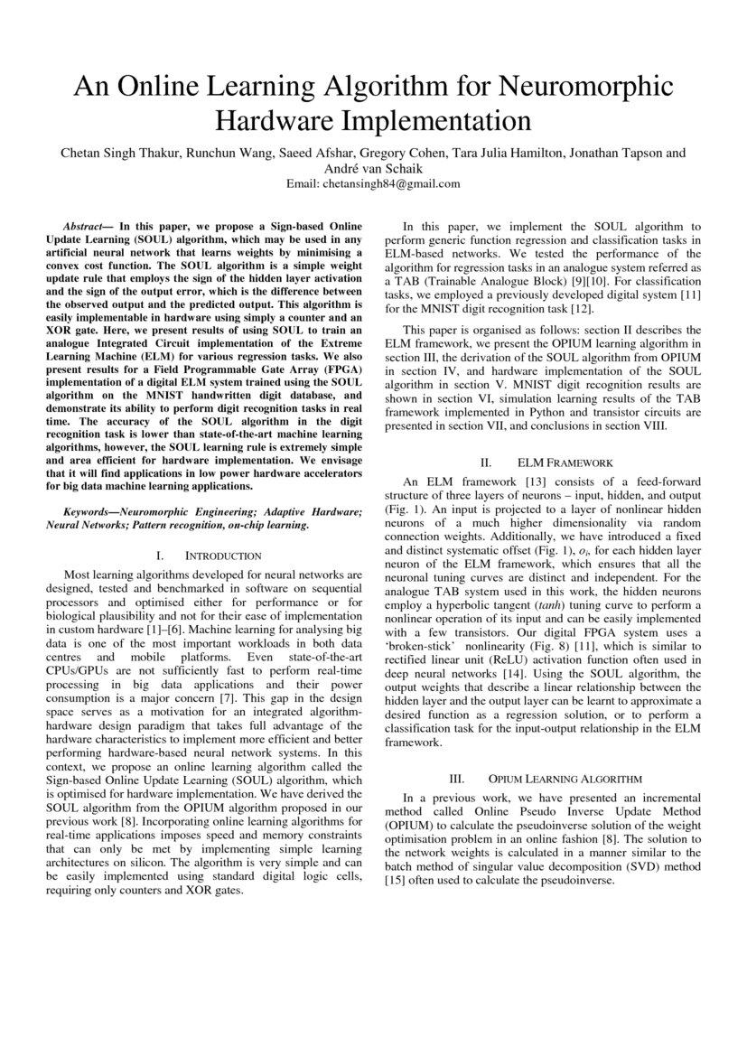 An Online Learning Algorithm For Neuromorphic Hardware Implementation Deepai