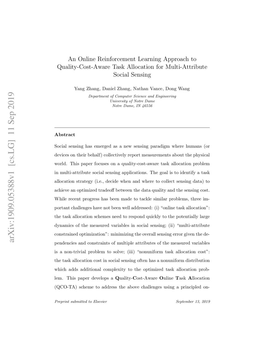 An Online Reinforcement Learning Approach To Quality Cost Aware Task Allocation For Multi