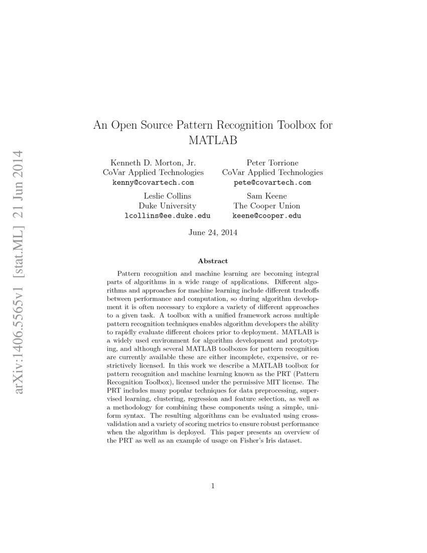 An Open Source Pattern Recognition Toolbox for MATLAB | DeepAI